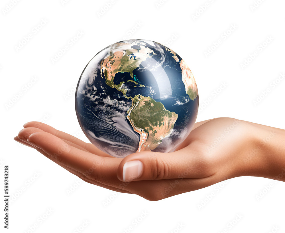 Earth in hand on transparent background. Generative AI. Stock ...