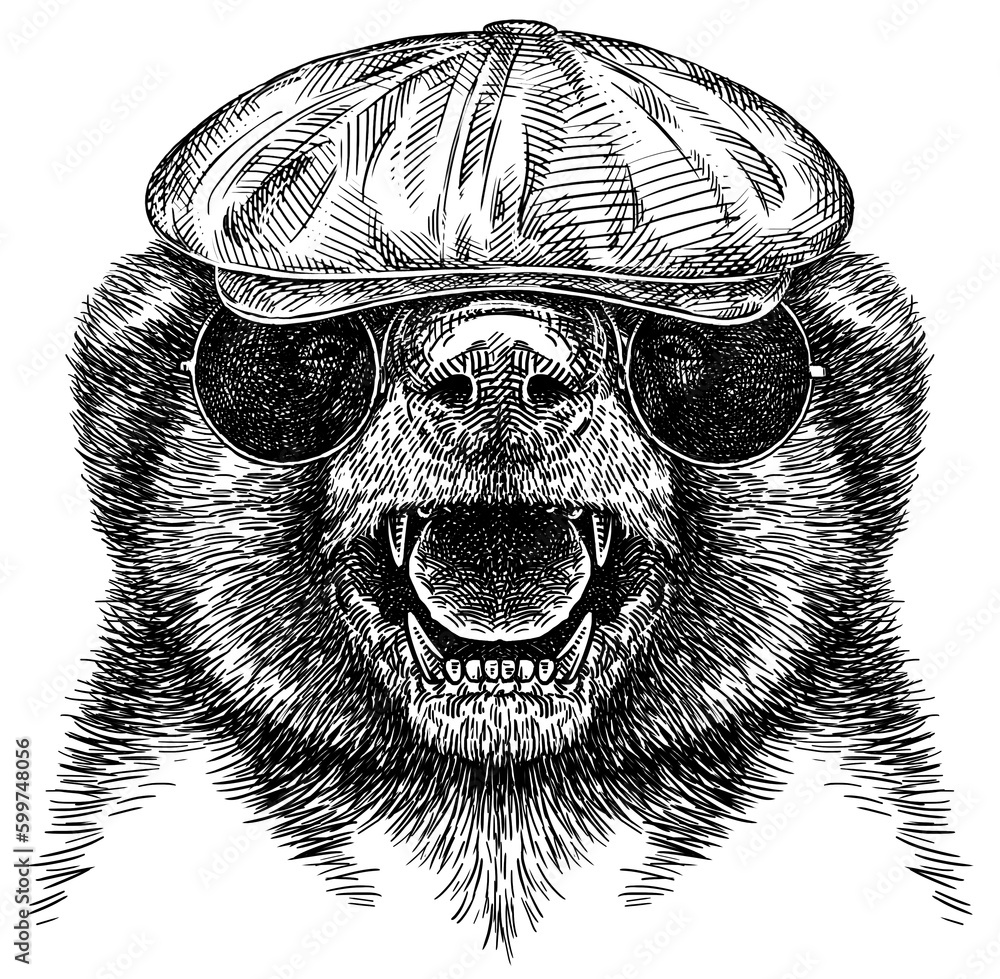 Vintage engraving isolated honey badger set glasses dressed fashion ...