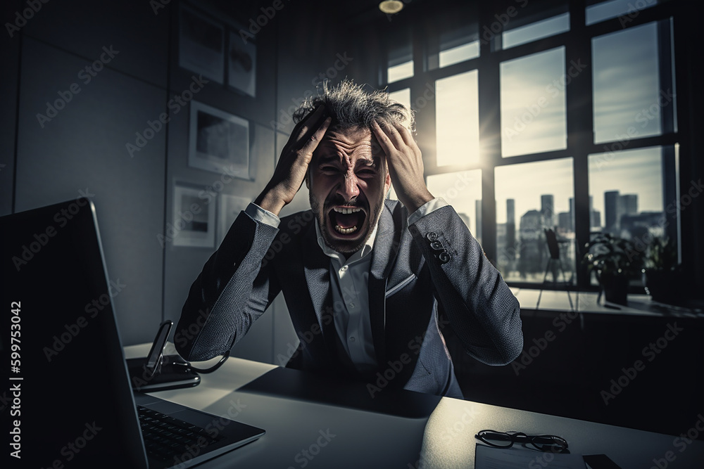 Stressed Office Worker, Overworked and Burnt Out With Generative AI ...