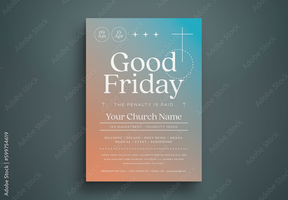 Gradient Modern Good Friday Flyer Layout Stock Template | Adobe Stock