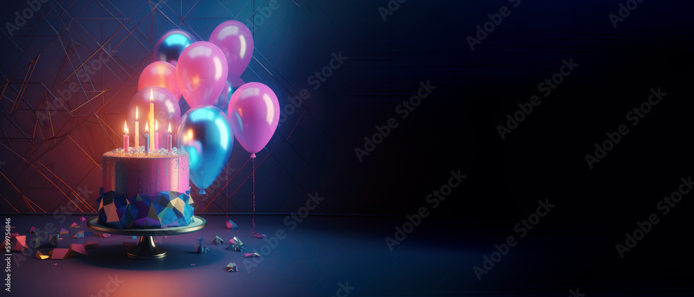 pink cyberpunk inspired birthday cake surounded by balloons and ...