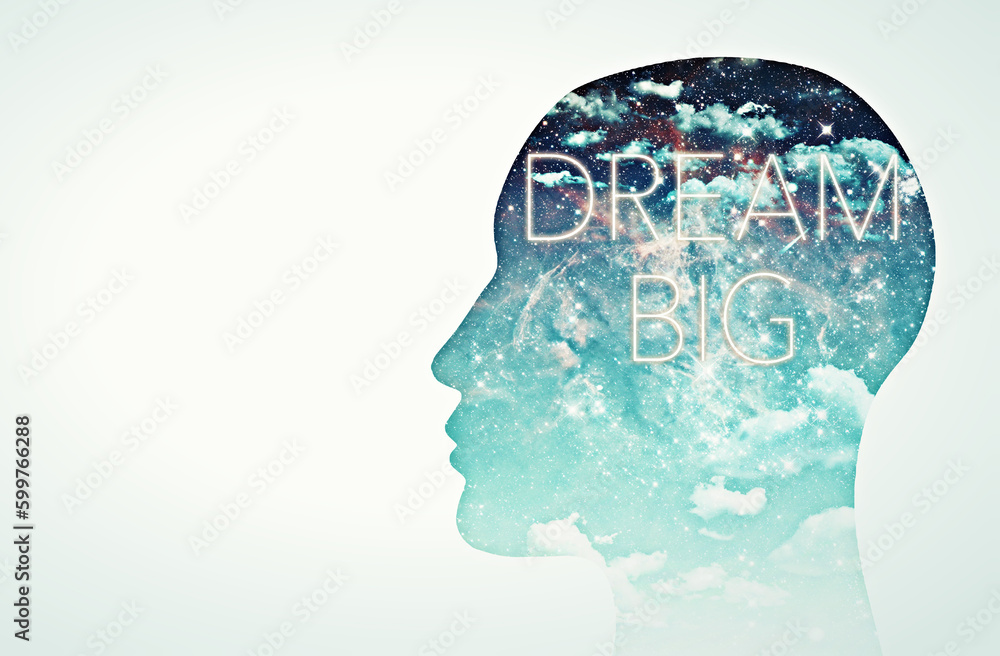 Double exposure, mind and dream with a universe in the head of a ...