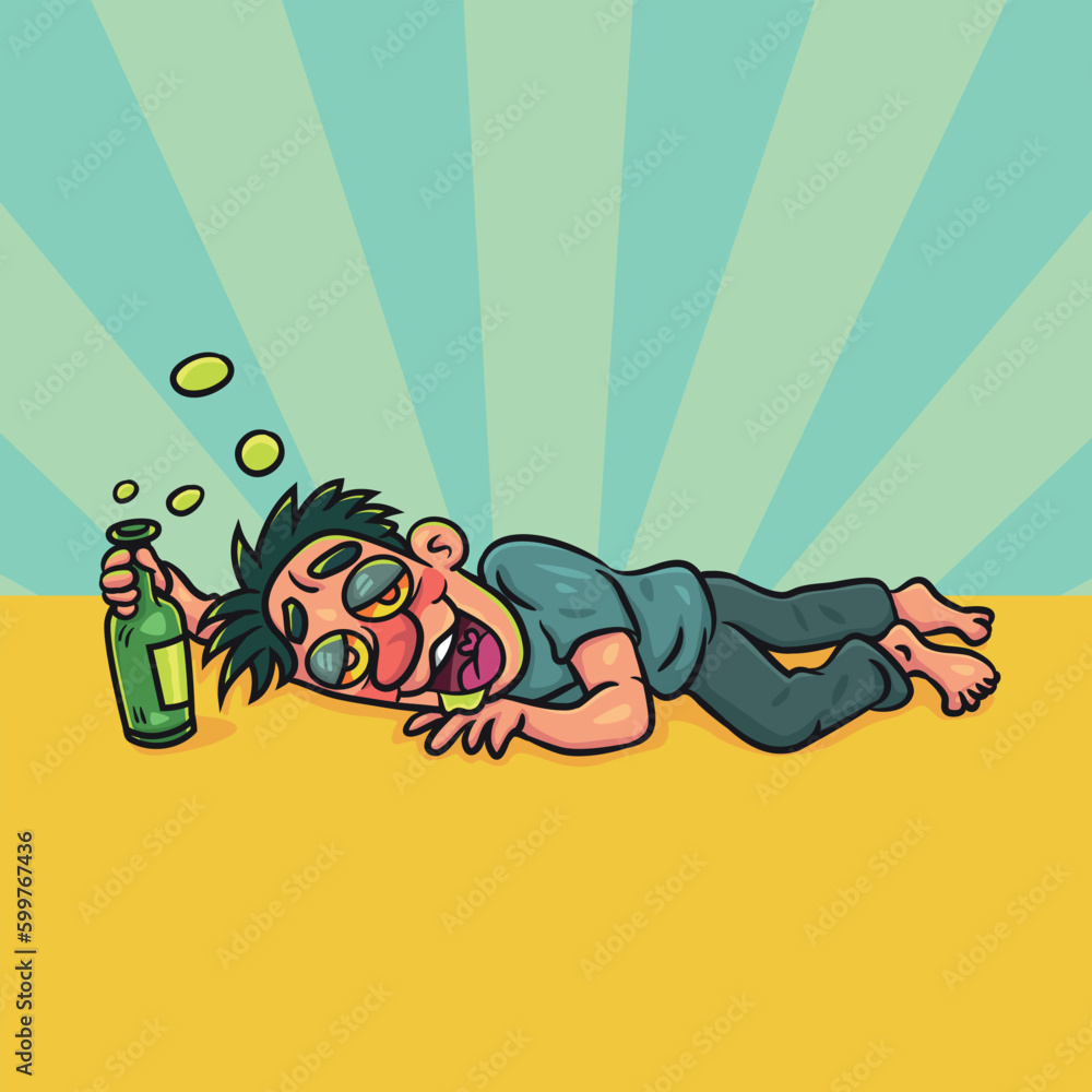 Funny Drunk man lying on floor. vector stock illustration. Stock Vector ...
