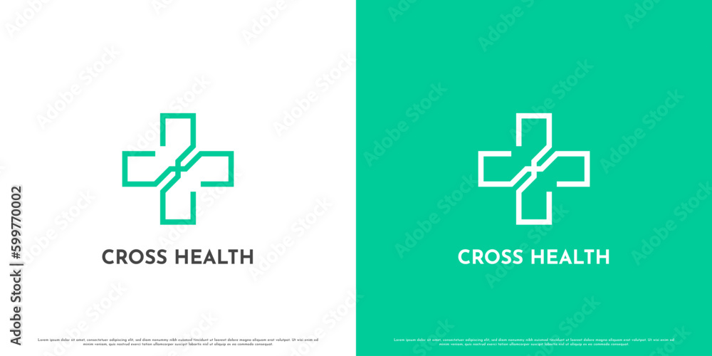 Cross health logo design illustration. Simple flat silhouette line art ...