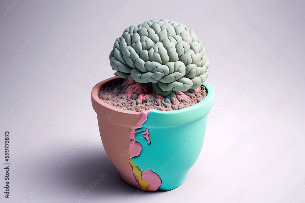 Human brain in a pot. Conceptual image. Generative ai illustration ...