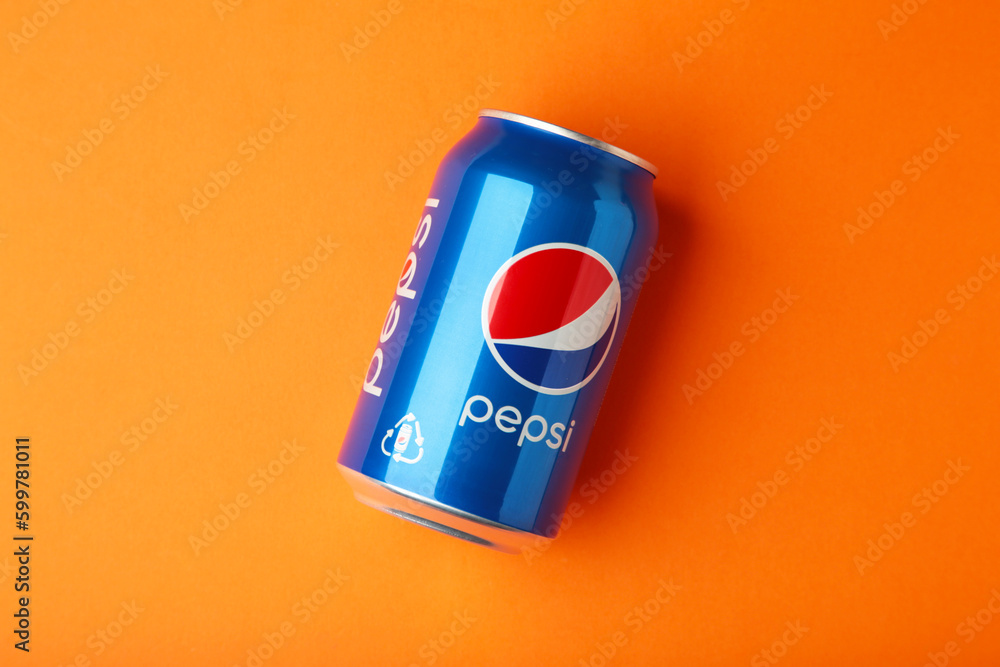 Mykolaiv, Ukraine - May 2, 2023: Pepsi drink in a can with water ...
