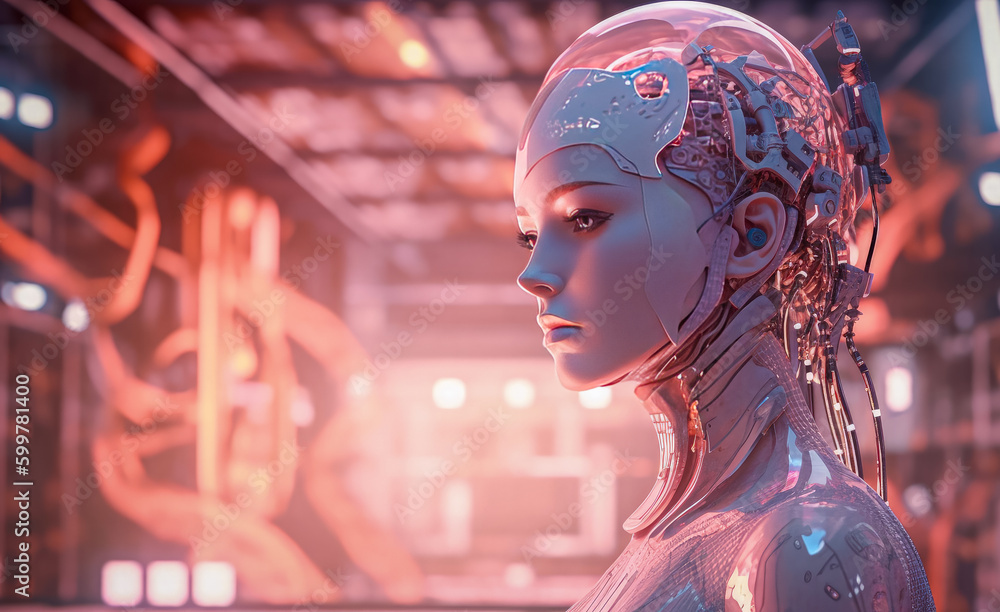A futuristic female artificial intelligence neural network gpt chatbot ...