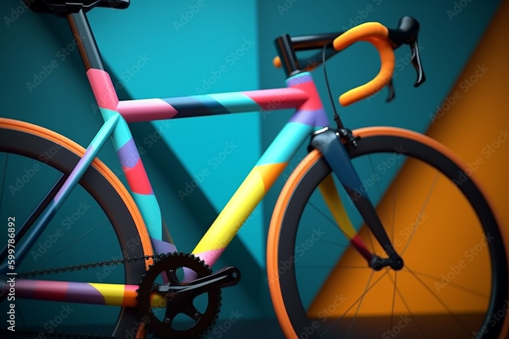 A sleek and modern bicycle frame, with bold colors and geometric shapes ...