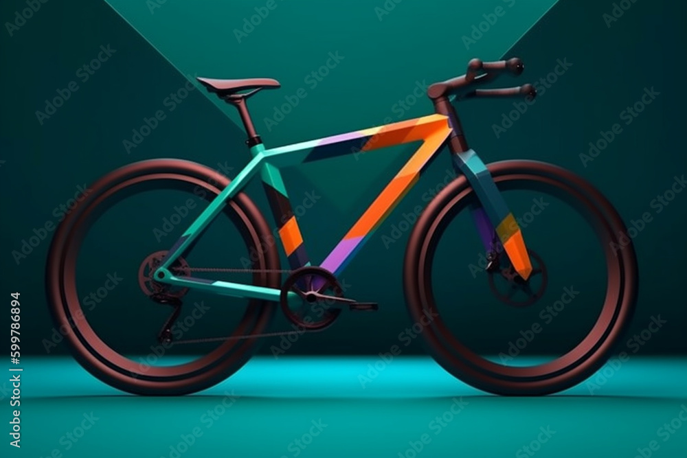 A sleek and modern bicycle frame, with bold colors and geometric shapes ...