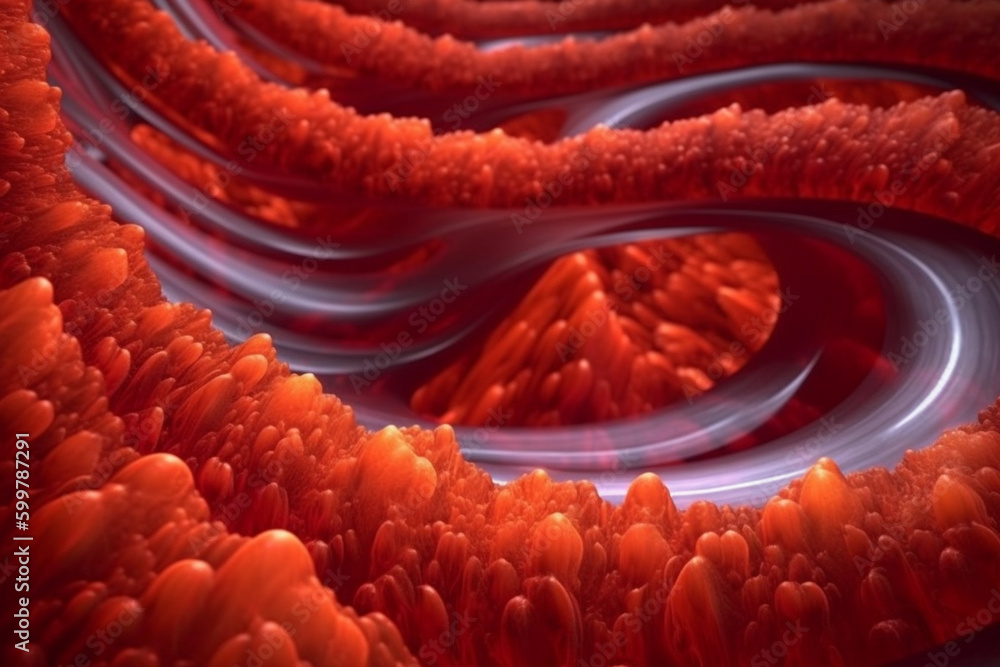 A microscopic view of red blood cells in motion, resembling a flowing ...