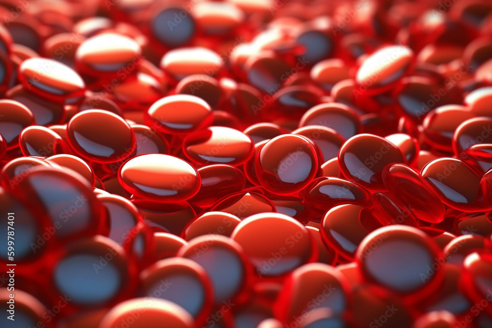 A magnified view of red blood cells, showing their unique biconcave ...