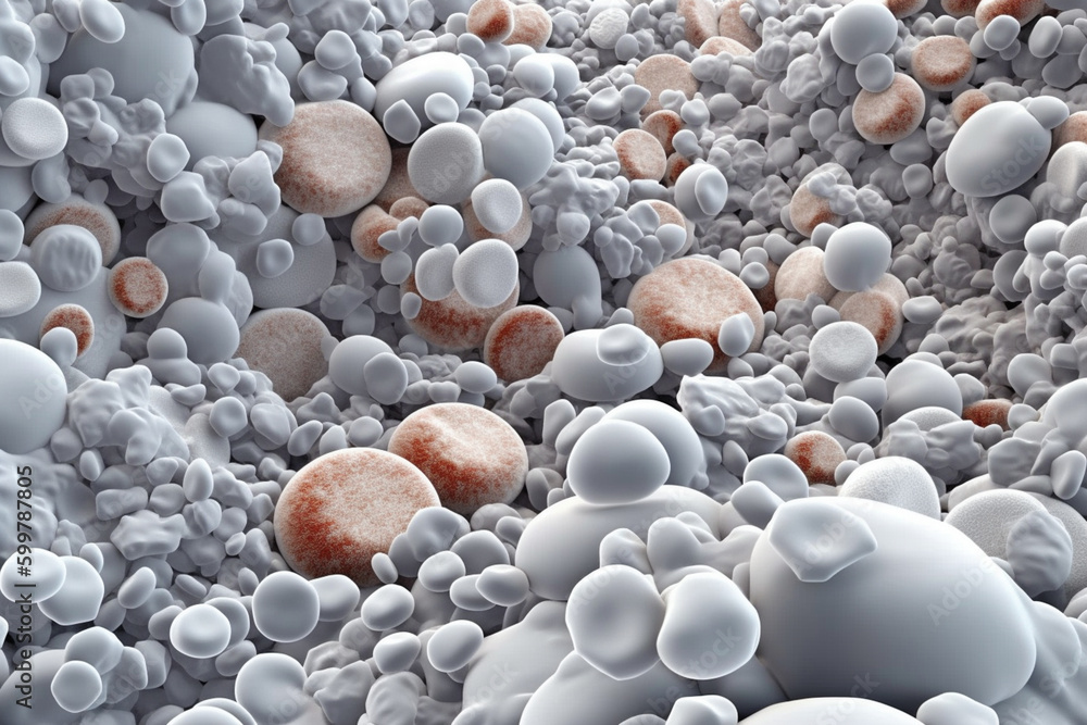 A magnified view of white blood cells, showing their various shapes and ...