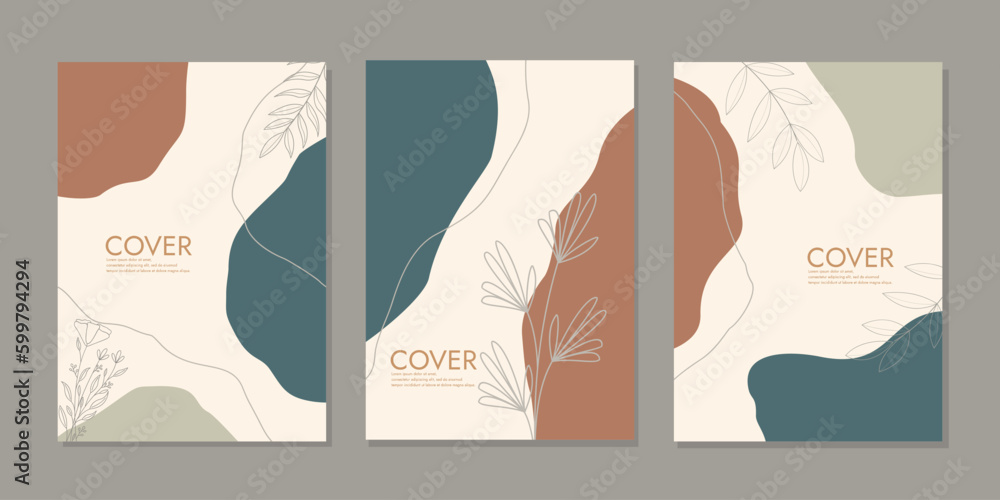 set of book cover page designs with hand drawn floral decorations ...