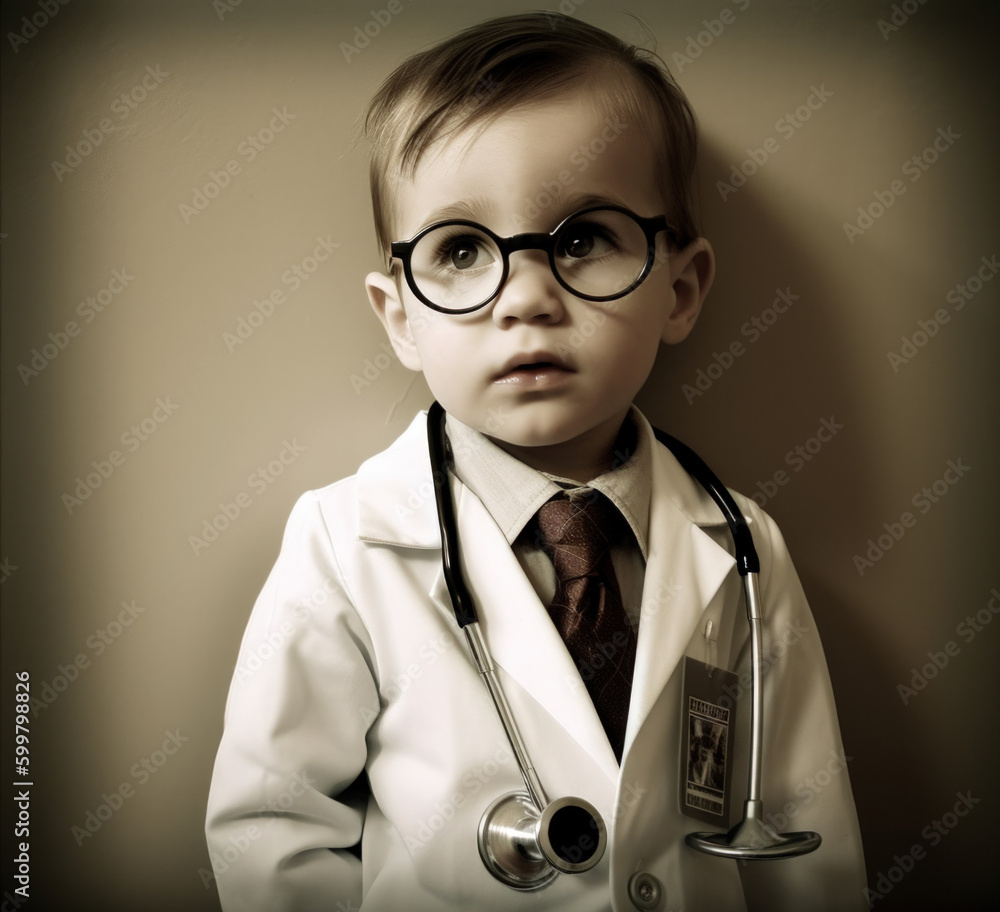 Future Doctor: Smiling Boy Dressed in White Coat and Stethoscope, Ready ...
