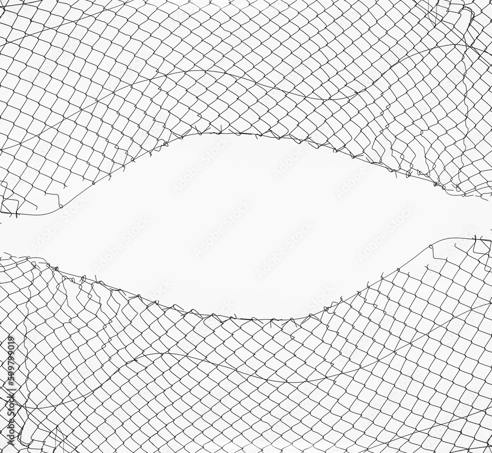 Torn metal wire mesh. Illustration of chain link fence with hole ...