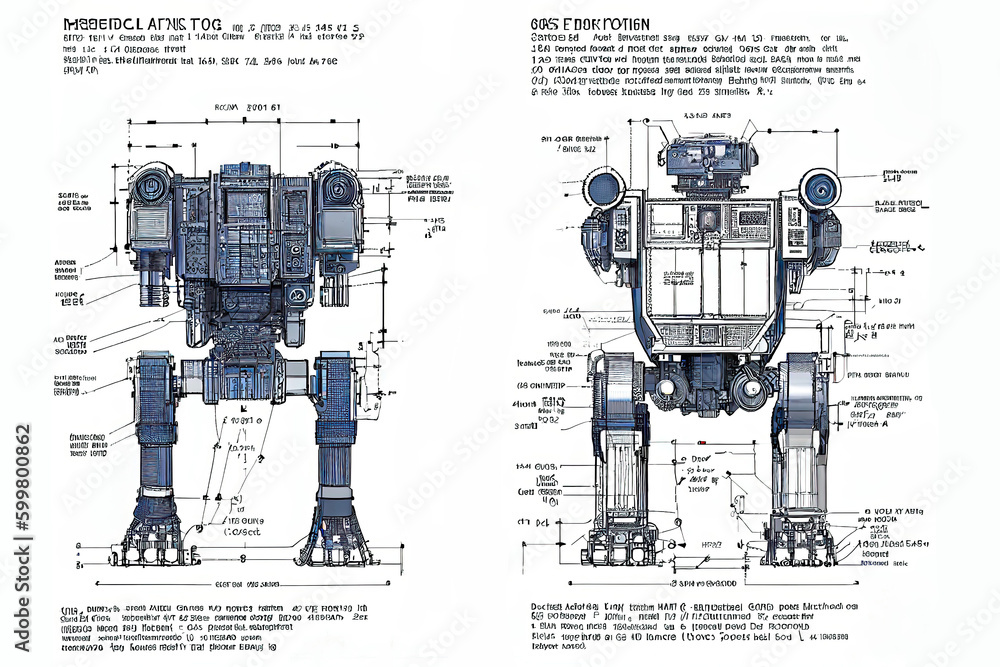 Fictional robot blueprint design for engineering (Generative AI) Stock ...