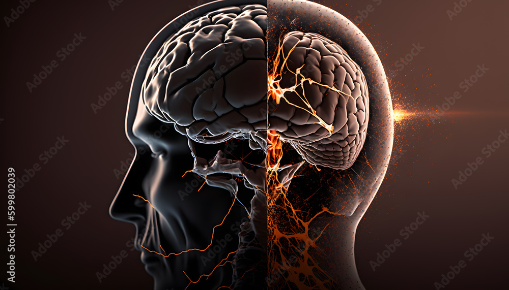 Disease dementia, memory loss. Human losing parts of head as symbol of ...