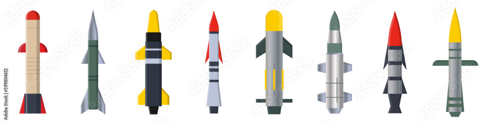 Military missile vector set. Collection of different combat rocket ...
