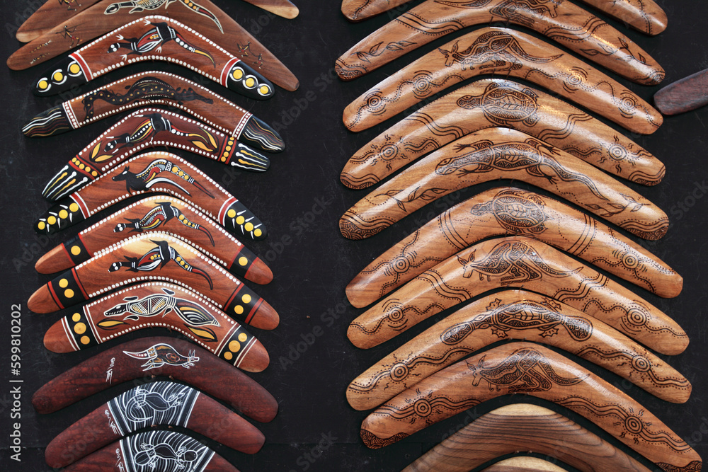 Souvenir boomerangs - traditional weapon of Aboriginal Australians ...