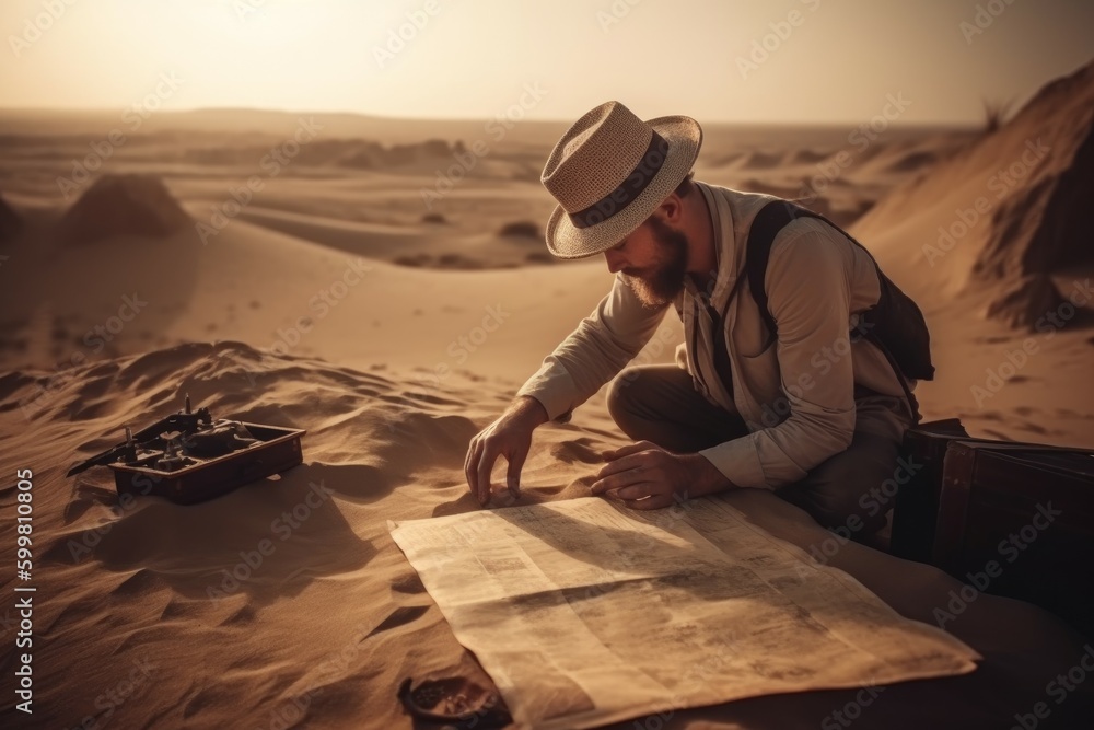 Archaeologist discovering on map. Generate Ai Stock Photo | Adobe Stock