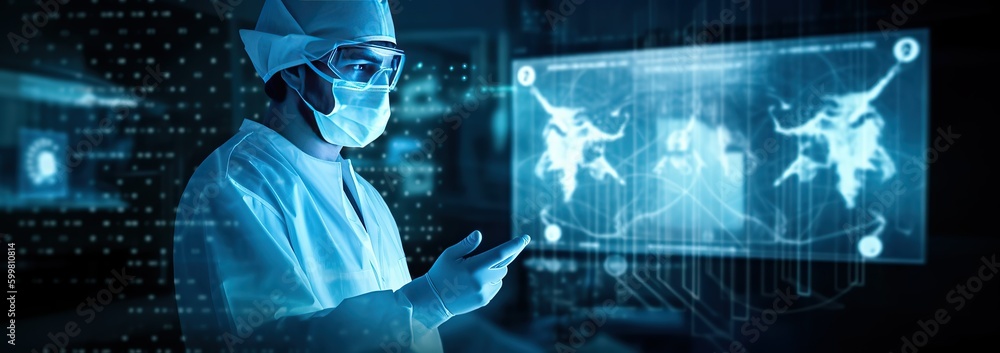 Digital healthcare and network connection on hologram modern virtual ...