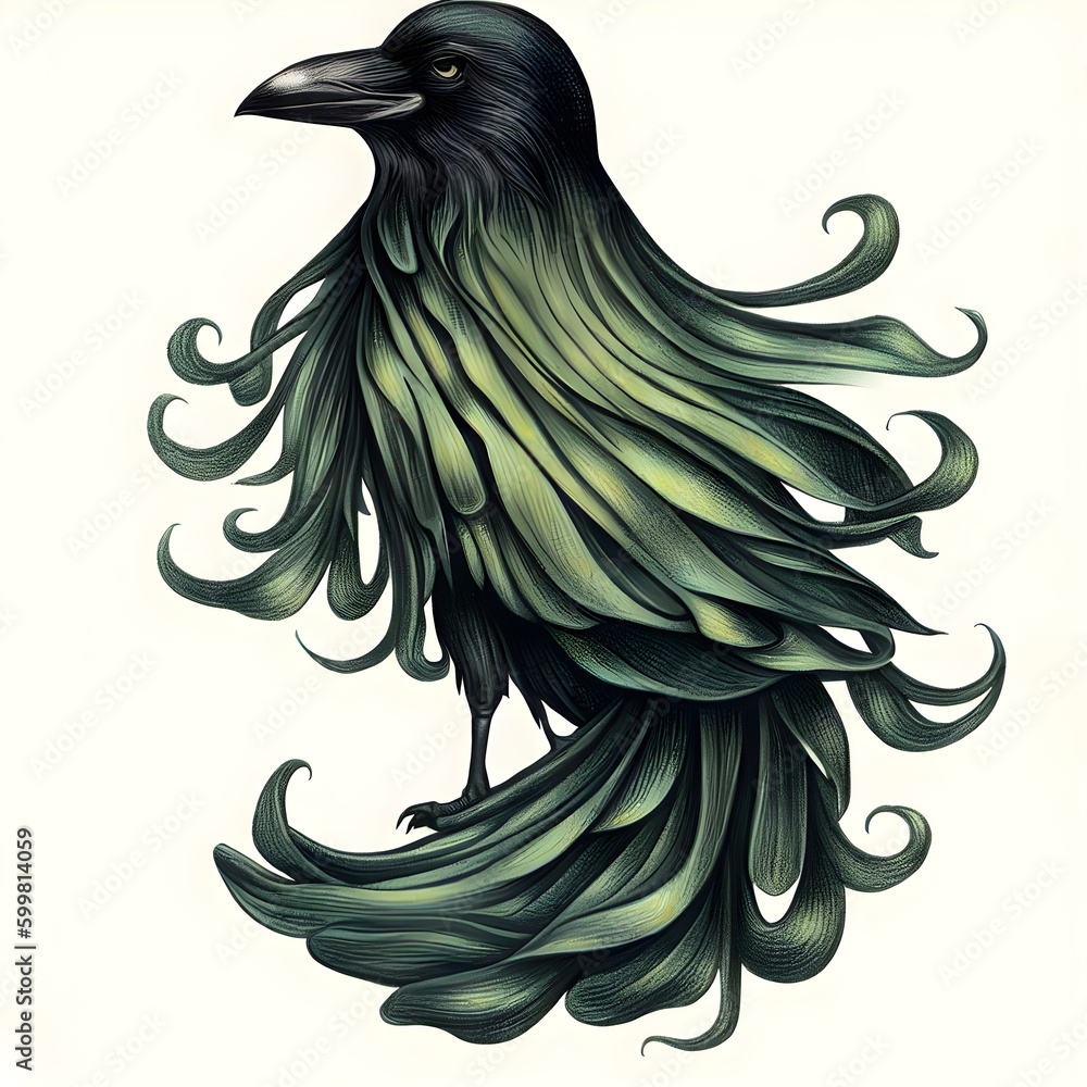 gothic raven with green cloak pencil drawing illustration Generative AI ...