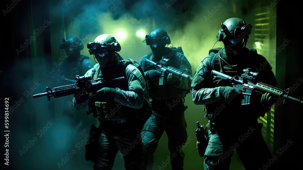 A military special forces team infiltrating a high-security facility ...