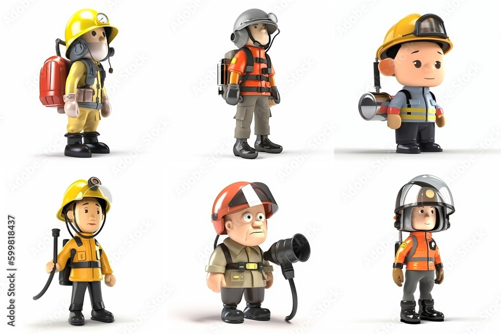 3D Cute Firefighter Characters Collection - Created with Generative AI ...