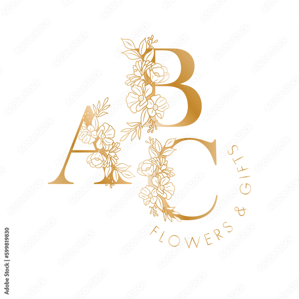 ABC vector logo design. Floral A, B and C logotype. Natural emblem ...
