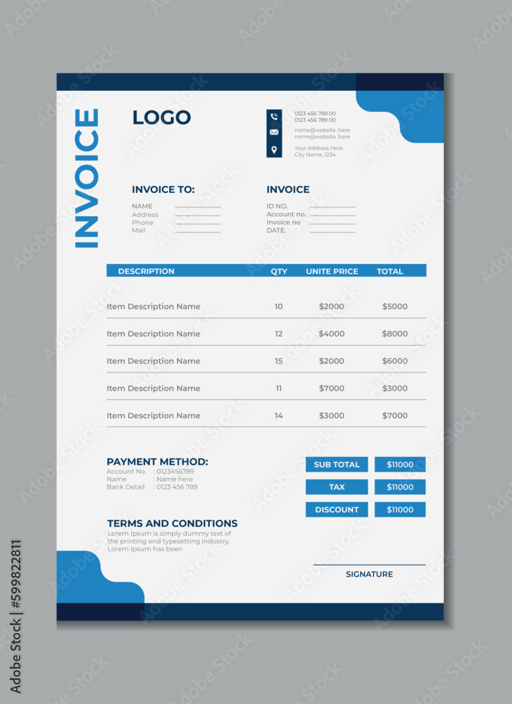 Vetor de Invoice template design, billing cash voucher, money receipt ...
