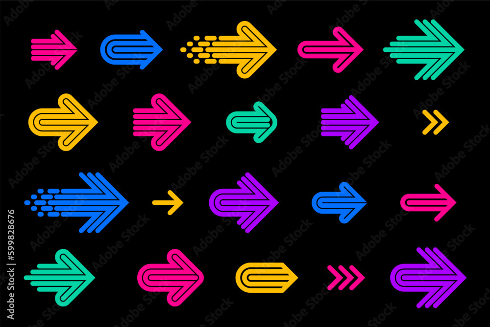 Linear arrow logos vector set, collection of arrows symbols for use as ...