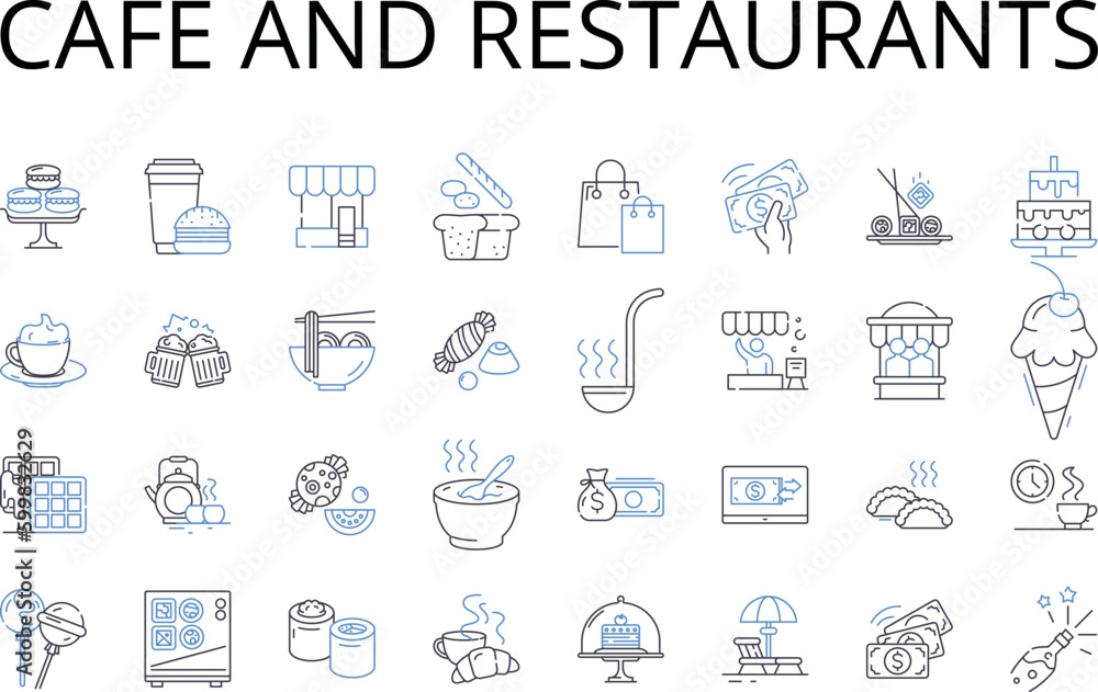 Cafe and restaurants line icons collection. Bistro, Diner, Eatery ...