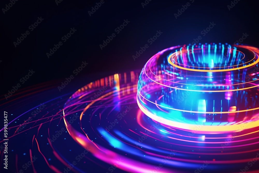 neon color light digital global in cyber space with data line transfer ...