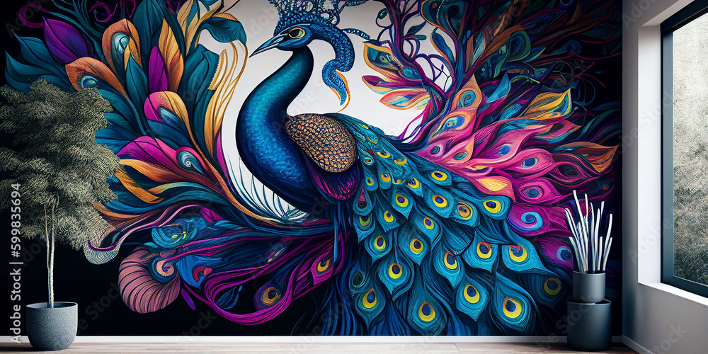 colorful peacock wallpaper. colorful mural background. Generative AI ...