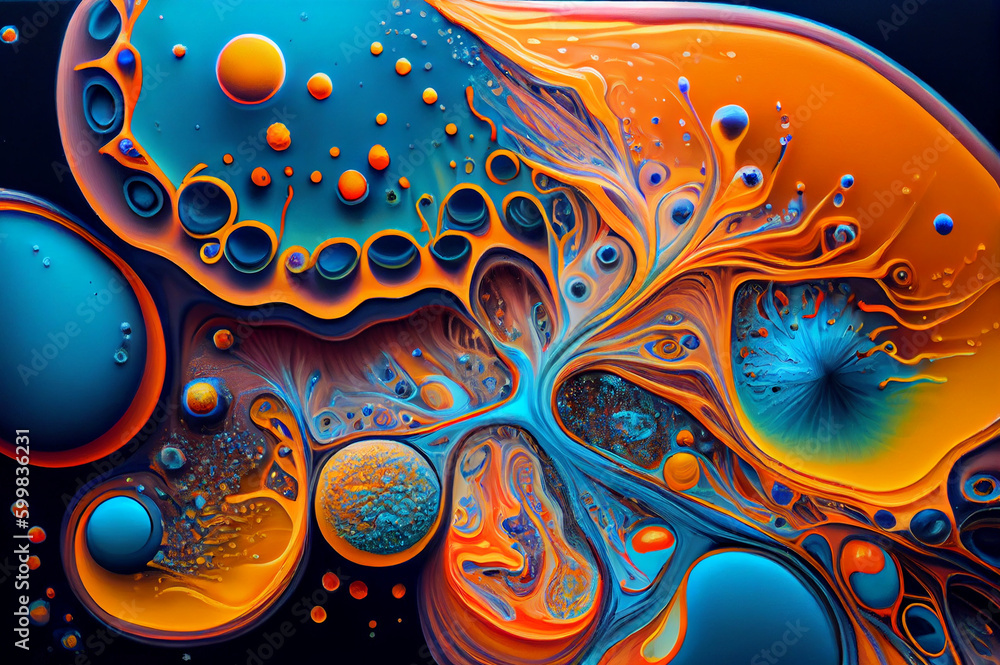 Flat beautiful liquid acrylic pouring Fluid painting, with cells ...