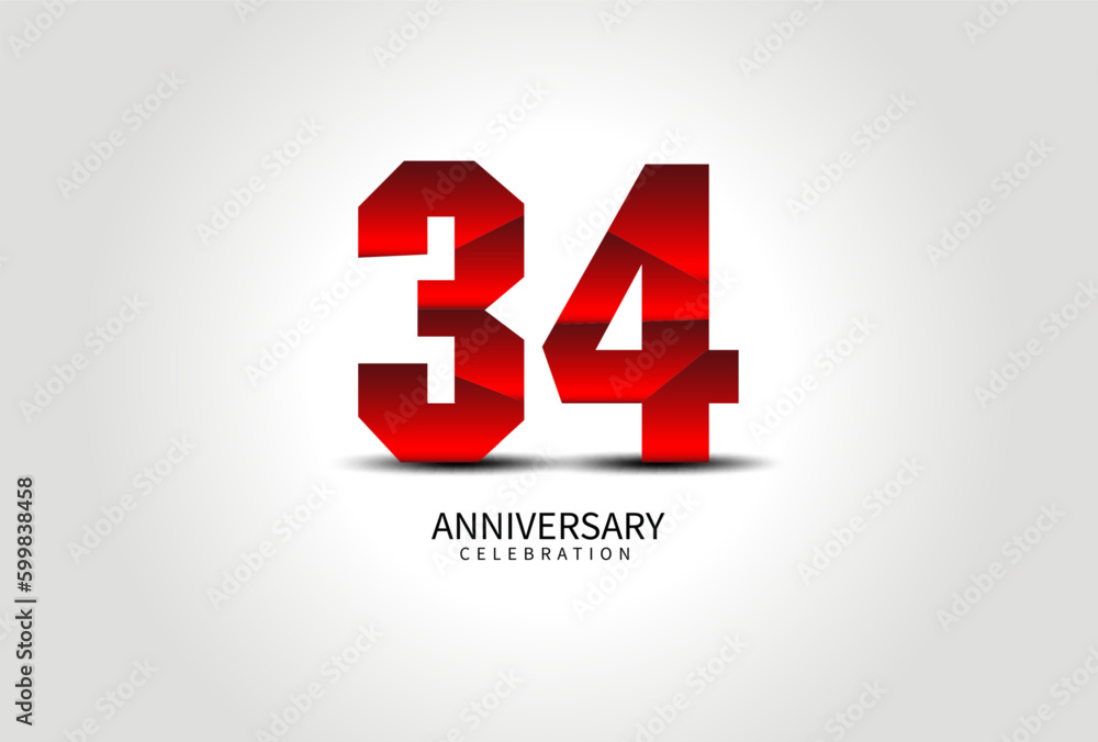 34 Year Anniversary Celebration Logo red vector, 34 Number Design, 34th ...