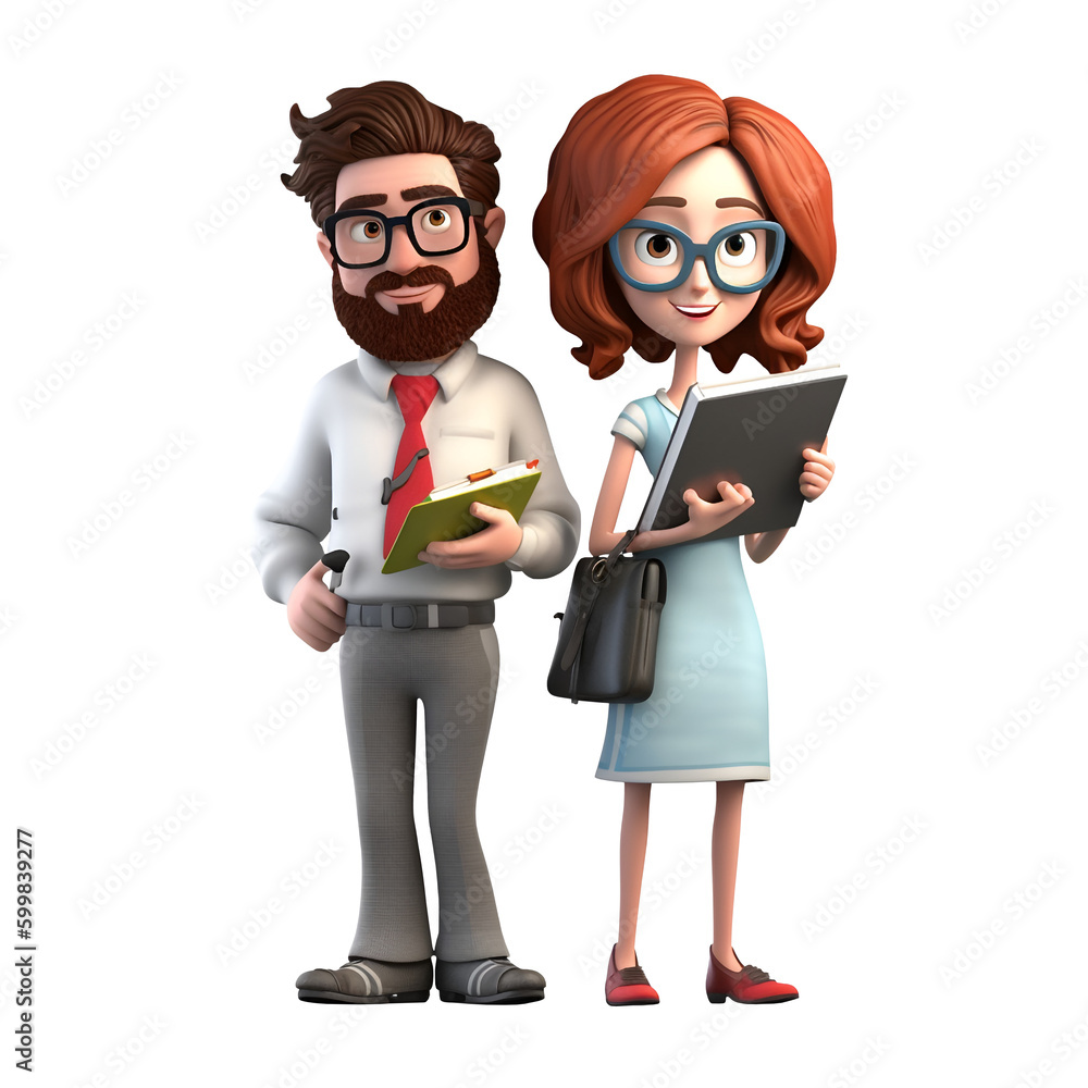 3D Cartoon characters on the theme of copywriter work without ...