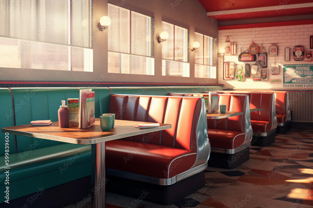 Empty wall in a retro 1950s diner table. generative AI Stock ...