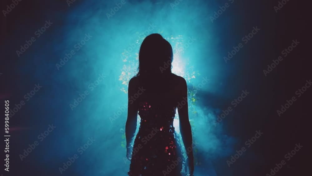dark shadow mysterious silhouette fantasy woman walking in black night ...