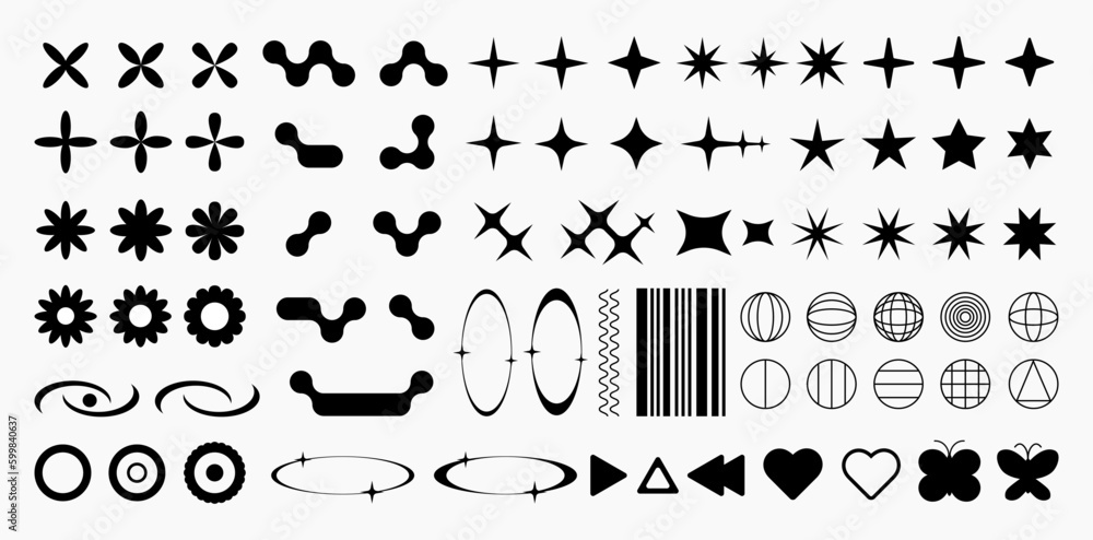 Big collection of Y2K abstract symbols and design elements, retro ...
