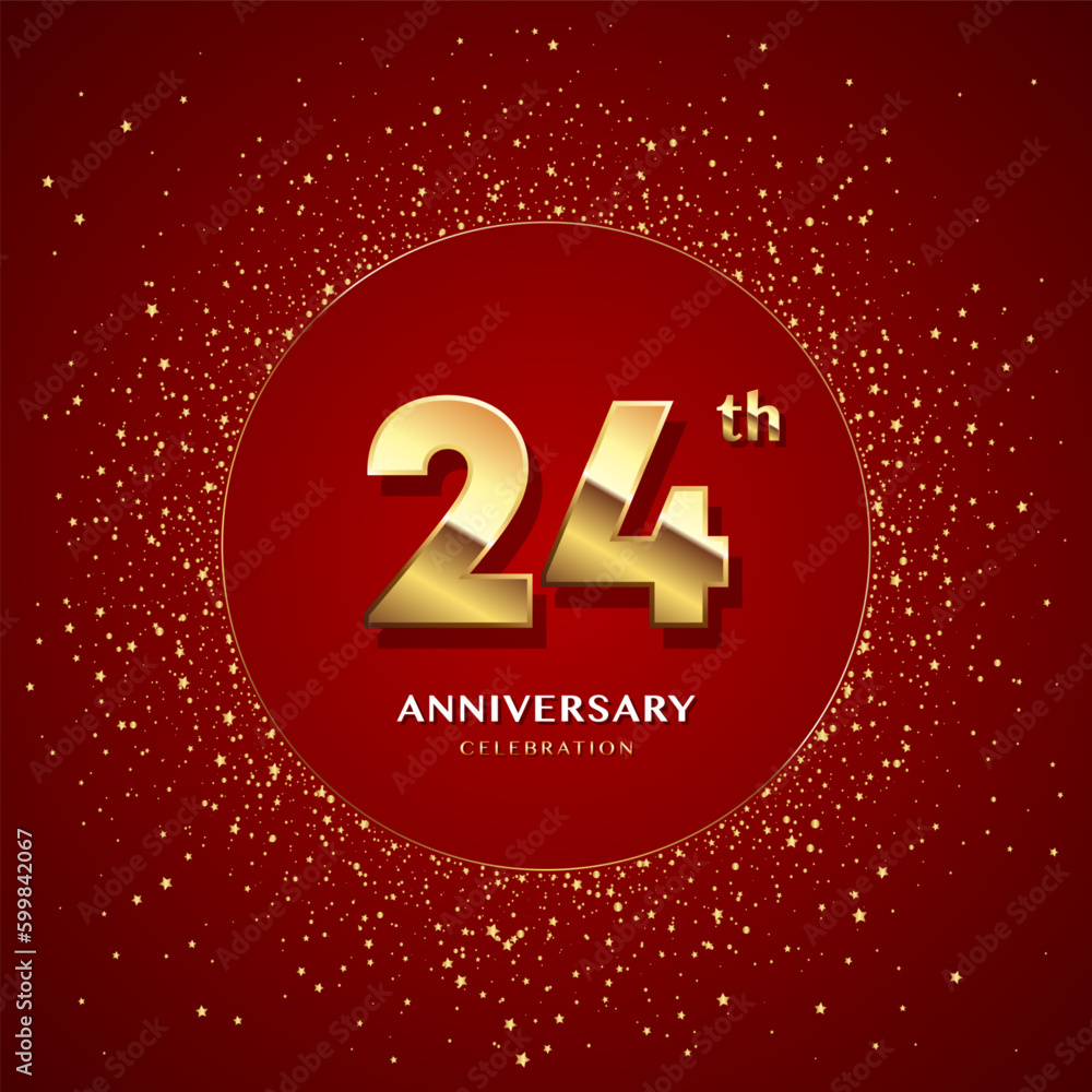 24th anniversary logo with gold numbers and glitter isolated on a red ...