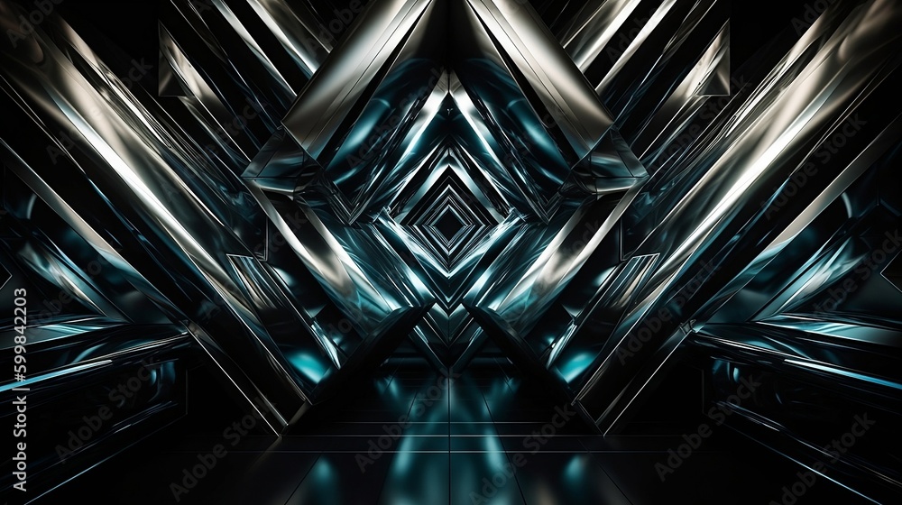 Many geometric shapes that exhibit a shiny, metallic, and neon ...