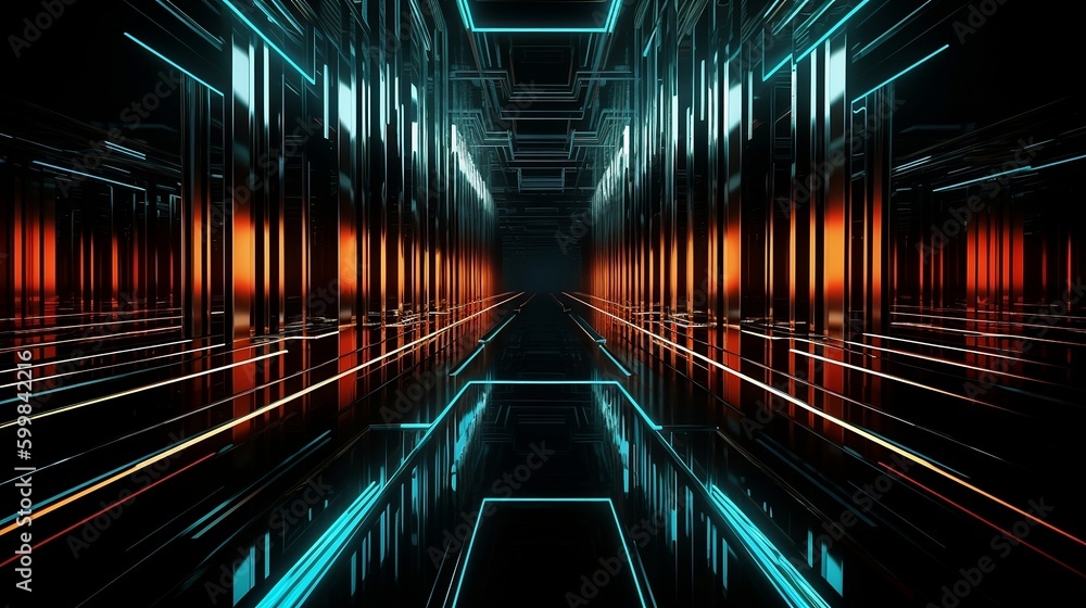 Many geometric shapes that exhibit a shiny, metallic, and neon ...