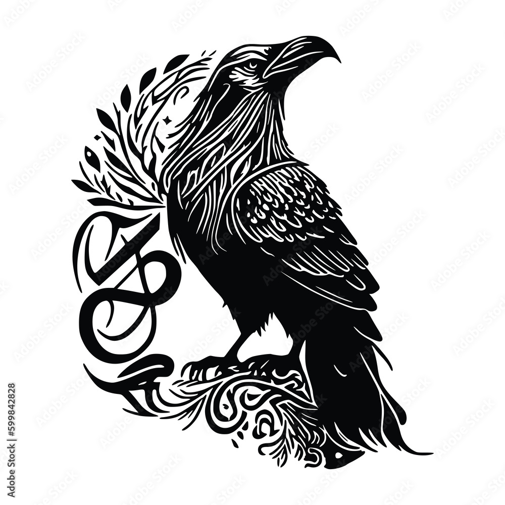 Vector illustration of a Raven. Black tribal animals tattoo, wisdom ...