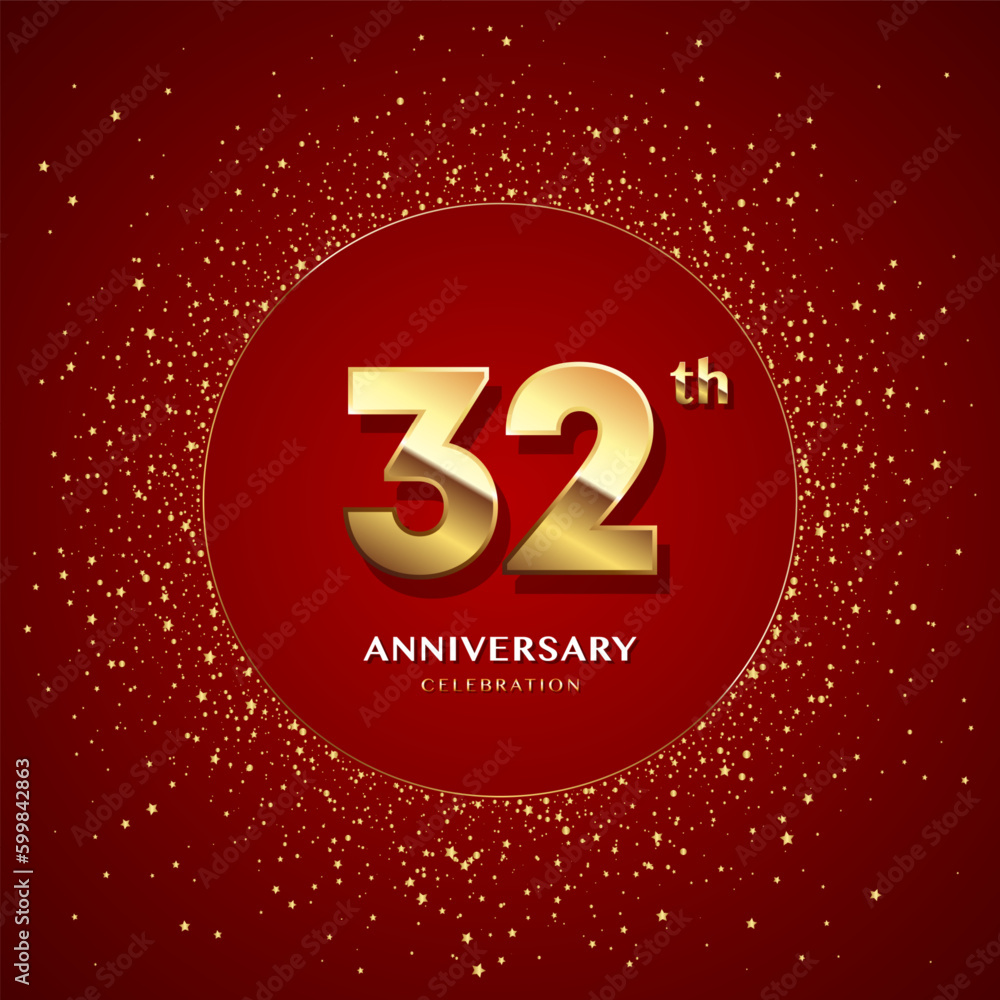 32th anniversary logo with gold numbers and glitter isolated on a red ...