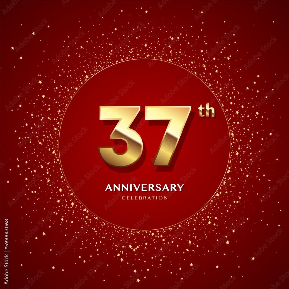 37th anniversary logo with gold numbers and glitter isolated on a red ...