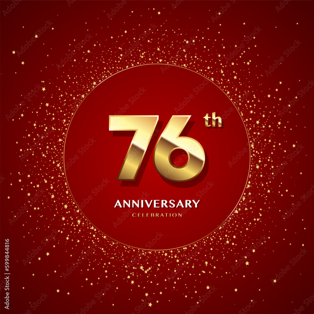 76th anniversary logo with gold numbers and glitter isolated on a red ...