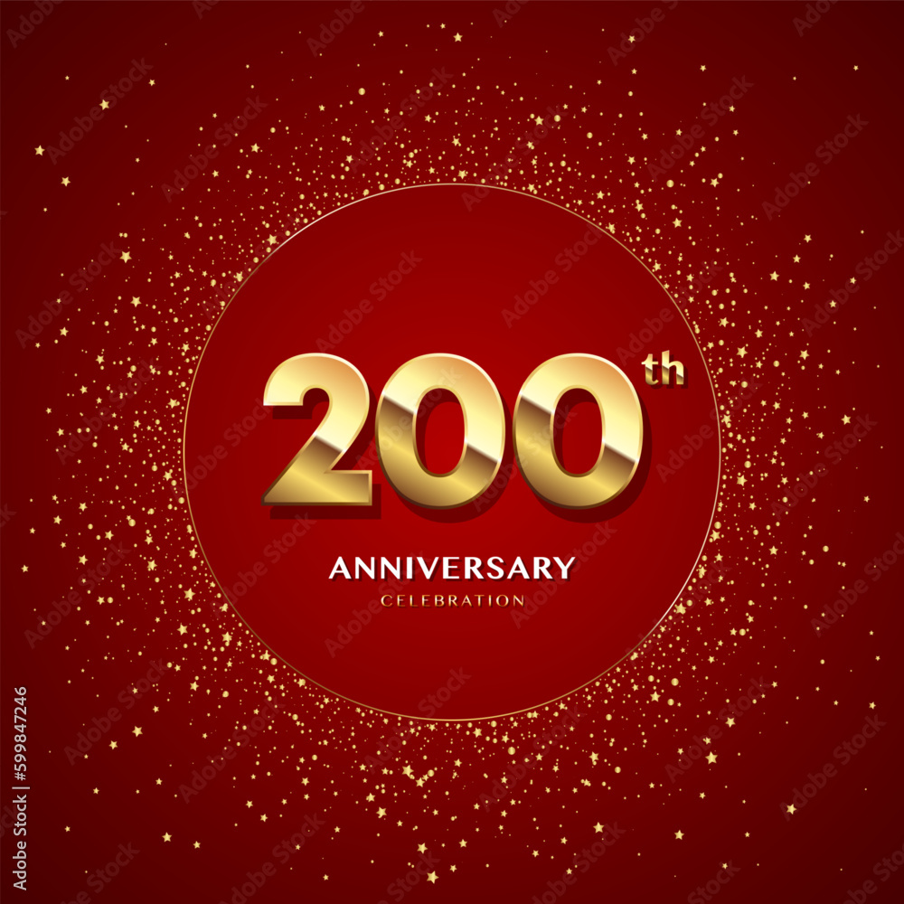 200th anniversary logo with gold numbers and glitter isolated on a red ...