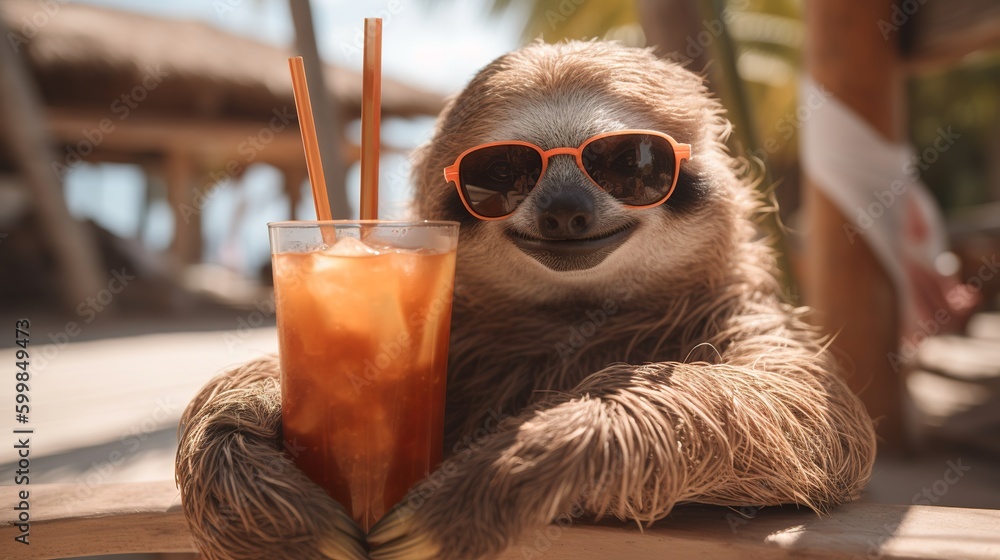 Cute baby sloth sunbathing in the Maldives, Generative AI Stock ...
