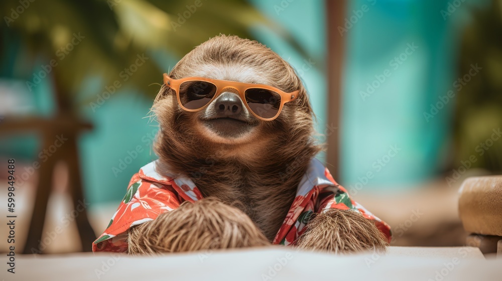 Cute baby sloth sunbathing in the Maldives, Generative AI Stock ...
